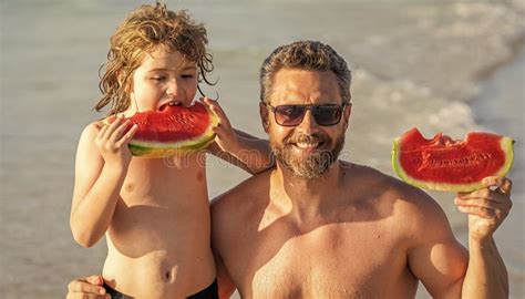 Single Father with Son Child Childhood at the Sea. Loving Father Dad ...