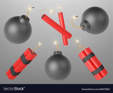 Realistic 3d dynamite and bomb dangerous explode Vector Image