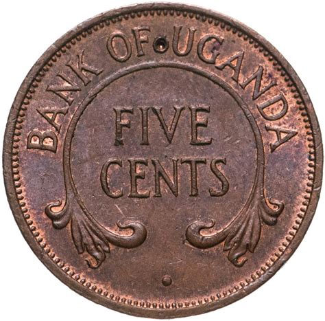 Монета Уганда 5 центов 1966 стоимостью 292 руб.