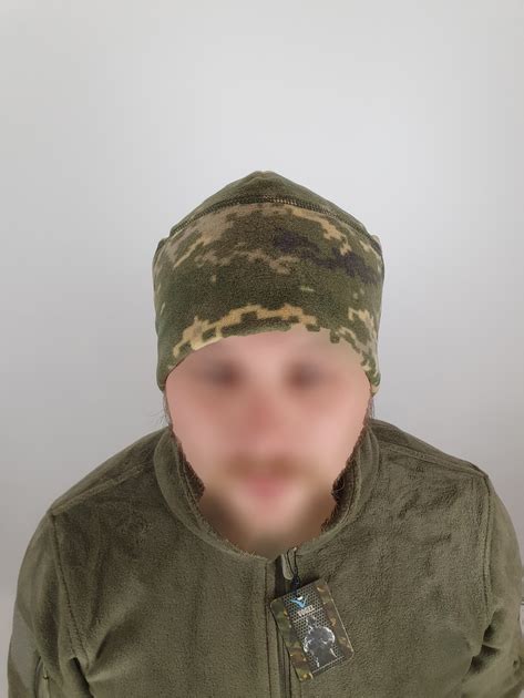 Теплая зимняя флисовая шапка пиксель для военных ВСУ универсального ...