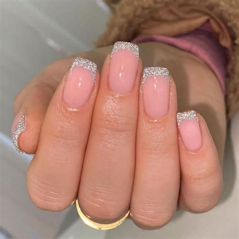 French Acrylic Nails With Silver