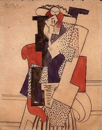 Пабло Пикассо — "Женщина в шляпе, сидящая в кресле", 1915 год