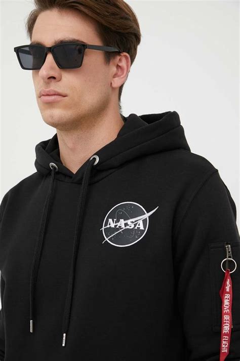 Кофта Alpha Industries x Nasa чоловіча колір чорний з капюшоном з ...