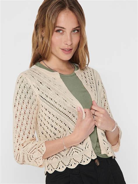 JDY Kardigan w kolorze kremowym | Pretty lace tops, Cropped cardigan ...