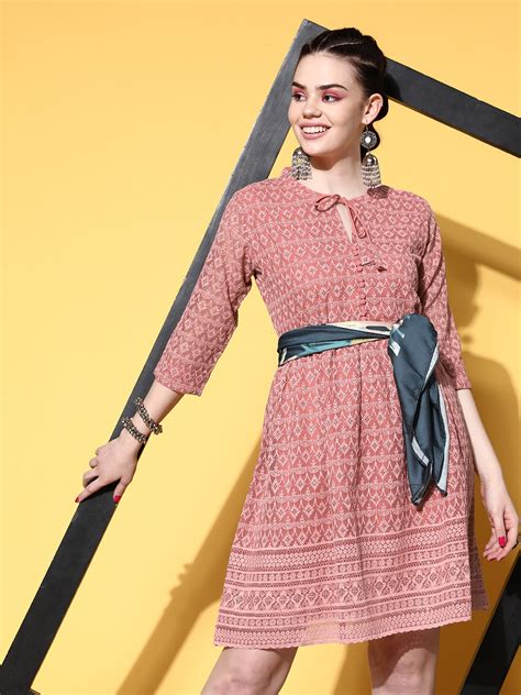 Buy ZOLA Women Pretty Pink Floral Fluid Tie Up Dress - Dresses for ...