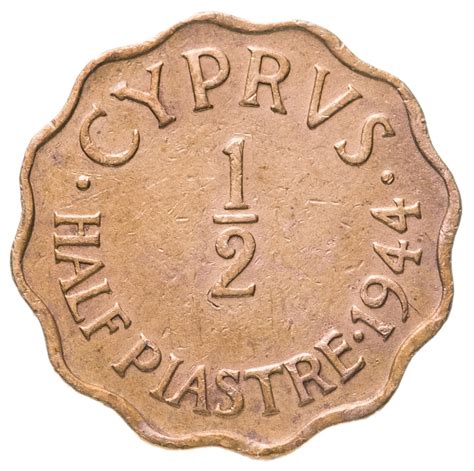 Монета Кипр 1/2 пиастра (piastre) 1944 стоимостью 527 руб.