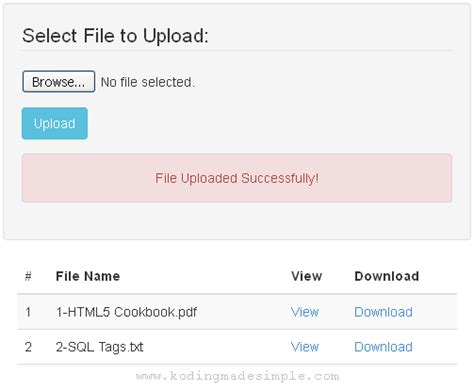 File Upload, View and Download using PHP and MySQL