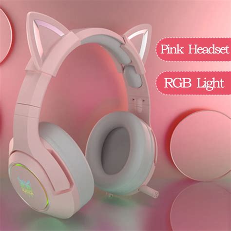 Розовые игровые стереонаушники K9 с RGB подсветкой 7.1 | AliExpress