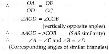 In the given figure, OA x OB = OC x OD, show that ∠A = ∠C and ∠B = ∠D - Sarthaks eConnect ...
