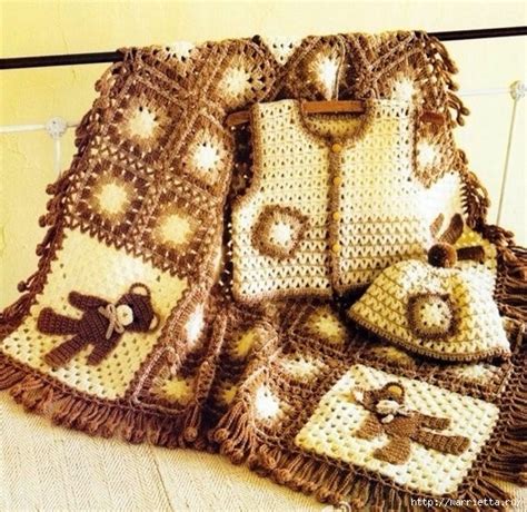 Детский плед с мишками крючком