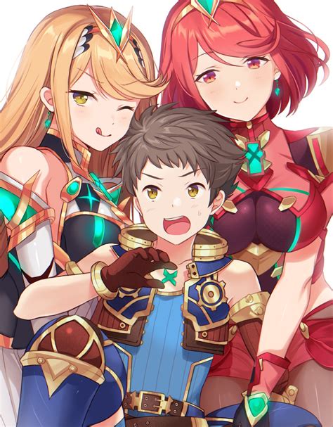 pyra, mythra, rex, and mythra (xenoblade chronicles and 2 more) drawn by 2nske_poke | Danbooru