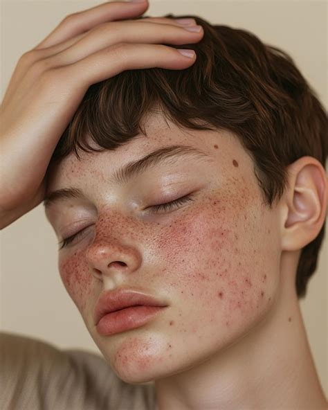 Photo of a Freckled Face acne face closeup with Closed Eyes | Premium ...