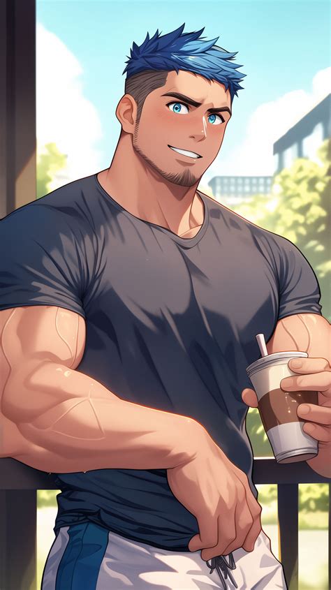 Liffold Ethan Muscle Hairy Chest Blue Hair Eating by Baragai on DeviantArt