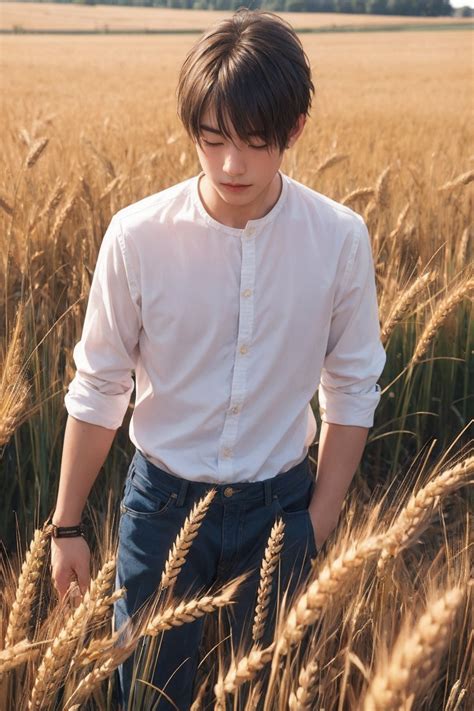 1boy,wheat field | image created by | Tensor.Art