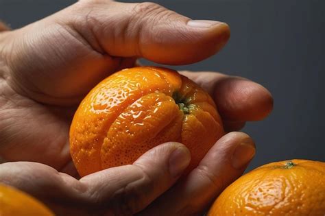 A hand squeezing an orange for juice | Premium AI-generated image