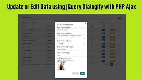 Update or Edit Data using jQuery Dialogify with PHP Ajax | Webslesson