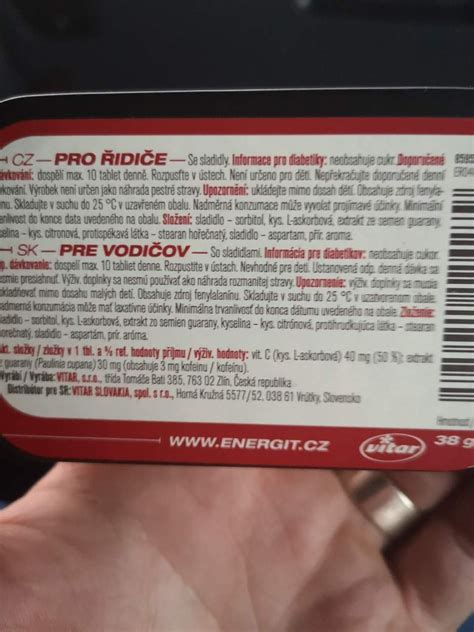 Podrobné informace o potravině Energetické tabletky Energit