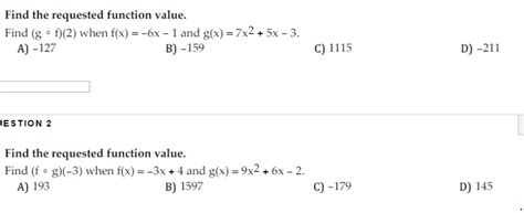 Solved Find the requested function value. Find (g f)(2) | Chegg.com