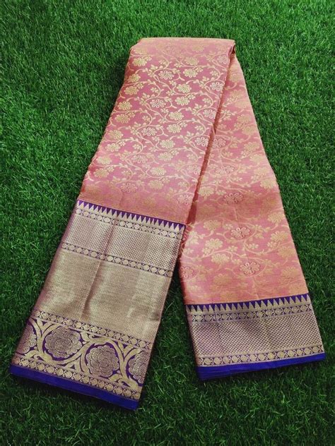 Weaving Bridal Wear Peach Kanchipuram Pure Pattu Silk Saree, With ...