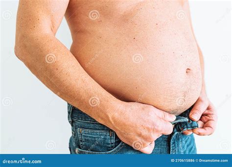 Man in denim fat belly stock photo. Image of diet, malnutrition - 270615886