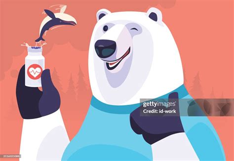 Happy Polar Bear Holding Pill Bottle With Jumping Fish High-Res Vector ...