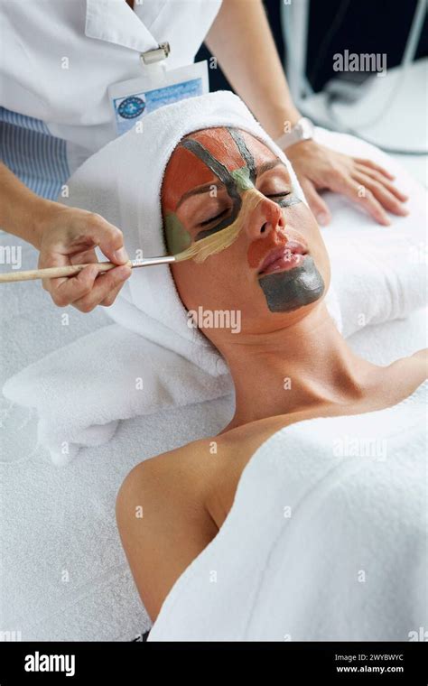 Colour energy, mud mask for facial treatment, Spa-relais Stock Photo ...