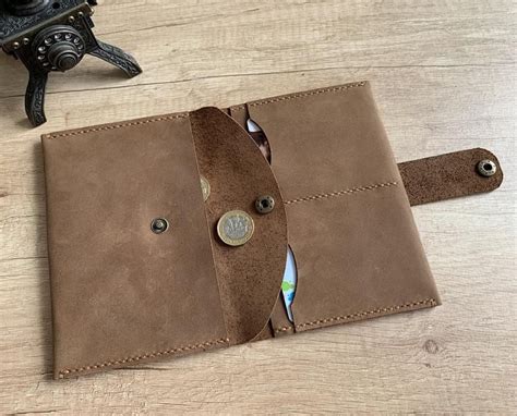 Ручной двухкратный кожаный кошелек с круглым разрезом лоскут | Etsy