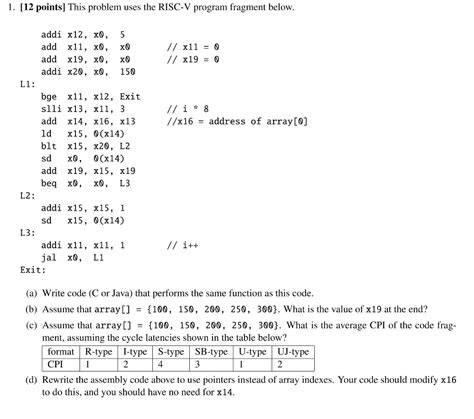 Solved 1. [12 points] This problem uses the RISC-V program | Chegg.com