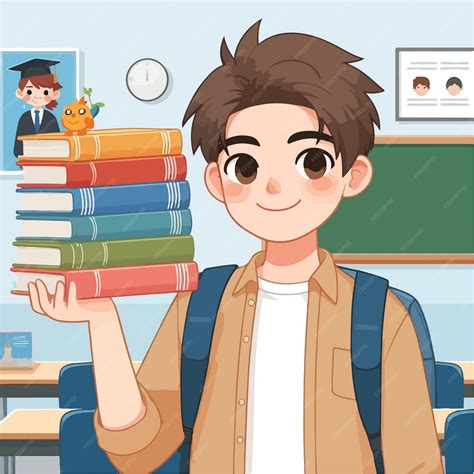 Premium Vector | Vector illustration of male student carrying a stack ...