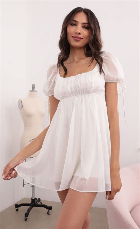 Graduation Dresses > Leilani Chiffon Baby Doll Dress in White