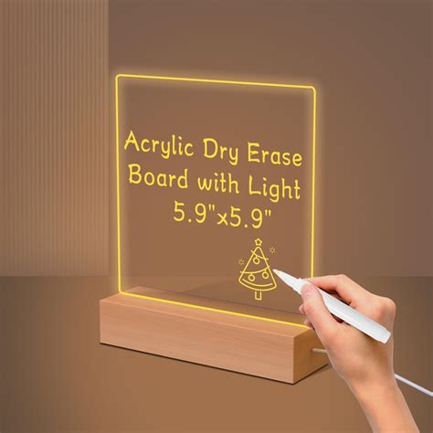 Amazon.com : Acrylic Dry Erase Board with Light 5.5 X 4.6” Light up Dry Erase Board with Stand ...