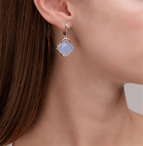 Серебряные серьги с фианитами и халцедоном SUNLIGHT S40456-С9W-02 ...