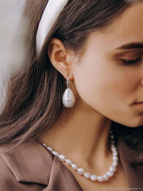 Серьги из белого жемчуга, свадебные серьги, С-209_silver купить в ...