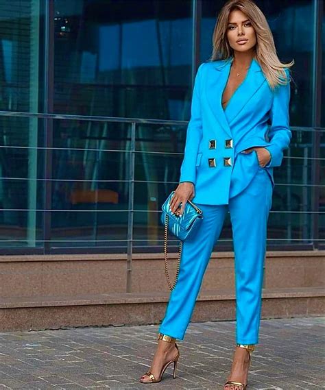 Lady in Blue 💙 | Checks fashion, Colorful fashion, Pantsuits for women