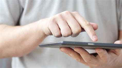 Man Hand Touching Screen on Modern Digital Tablet Pc Stock Photo - Image of office, hand: 140101302