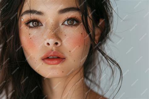 Close up of woman with freckles on face | Premium AI-generated image