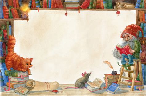 Иллюстрация гном и книги в стиле книжная графика | Illustrators.ru