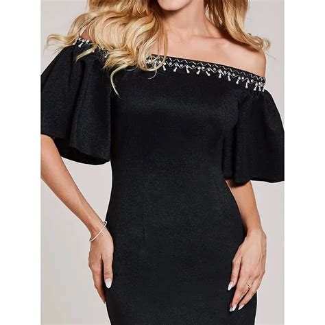 Dressv черное коктейльное платье дешевое с открытыми плечами длиной до ...