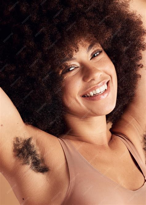 Premium Photo | Armpit hair natural growth and woman satisfied smile and happy with female body ...