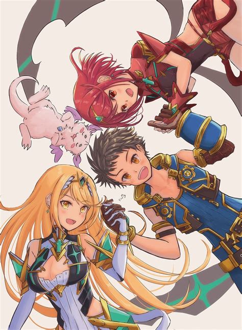 pyra, mythra, rex, and azurda (xenoblade chronicles and 1 more) drawn by tiruneko | Danbooru