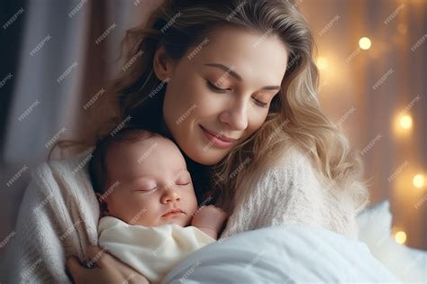 Premium Photo | Generative AI Loving mom carying of her newborn baby at home Bright portrait of ...