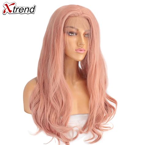 Xtrend синтетический парик на кружеве Длинные розовые медные красные ...