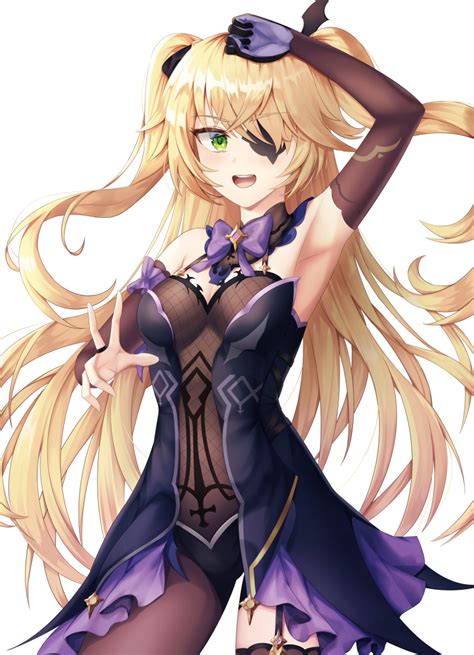 Safebooru - 1girl absurdres arm up armpits bangs black legwear blonde hair bodysuit bow bowtie ...
