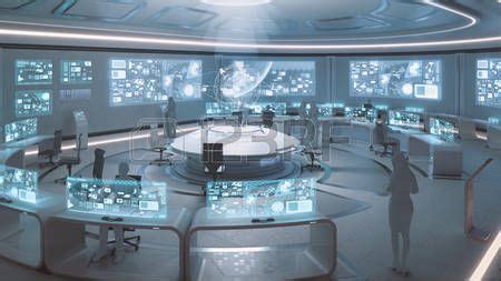 holographic technology: 3D rendered modern, futuristic command center ...