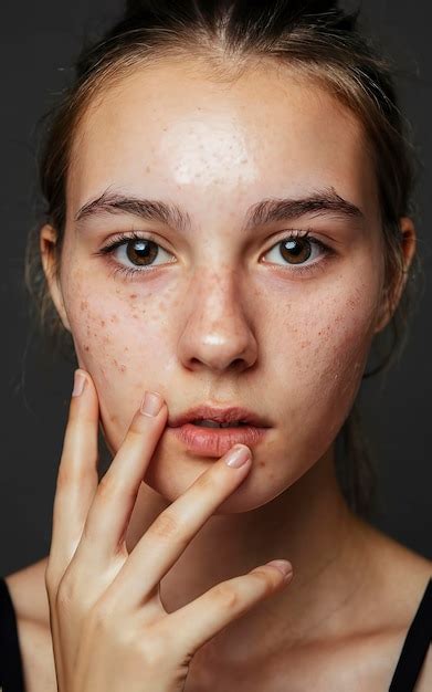 Premium AI Image | Acne teenage girl with the pimples on her face problematic skin closeup