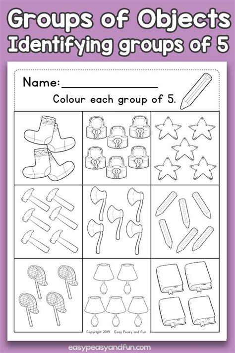 Counting Groups of Objects Worksheets – Five | Kindergarten math worksheets free, Fun activities ...